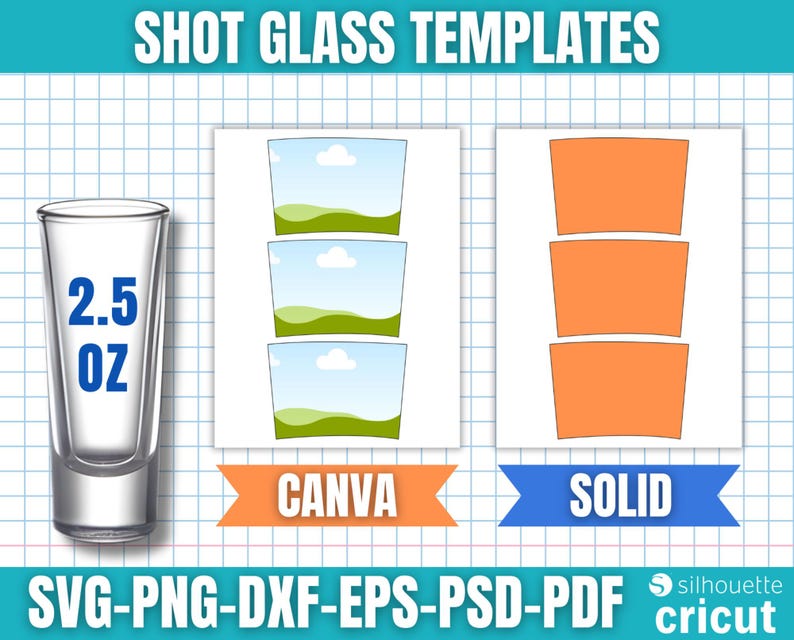 Shot Glass Template Bundle, 1.5oz, 2.5oz, 3oz Shot Glass Wrapper, Shot ...