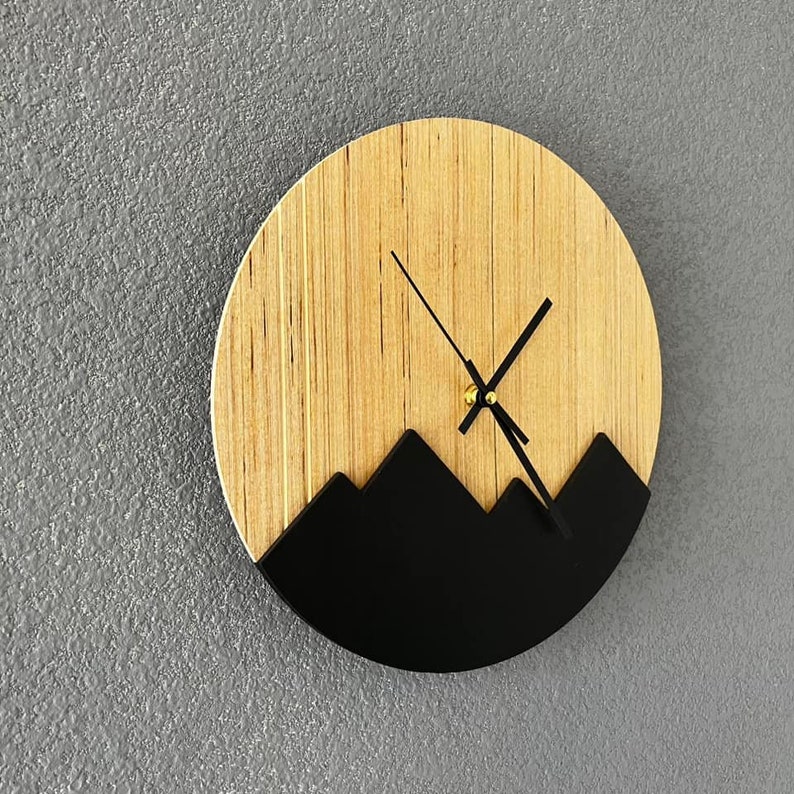 Mountain Wall Clock Wooden Wall Art Layered Wood Clock - Etsy