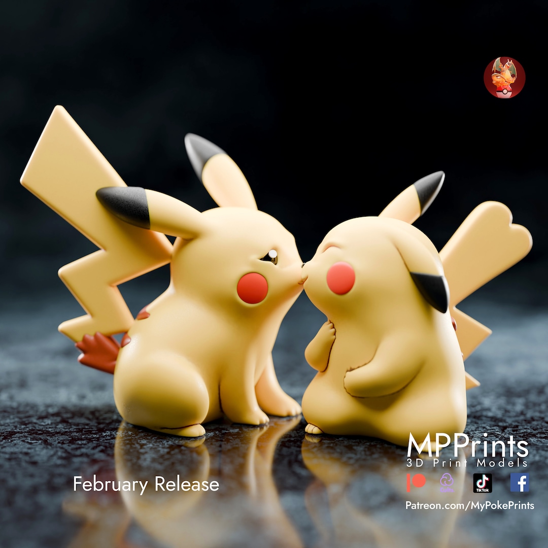 Kissing Pikachu 3D Print, Pokemon 3D Print, Pokemon Pikachu 3D Print, 6 ...
