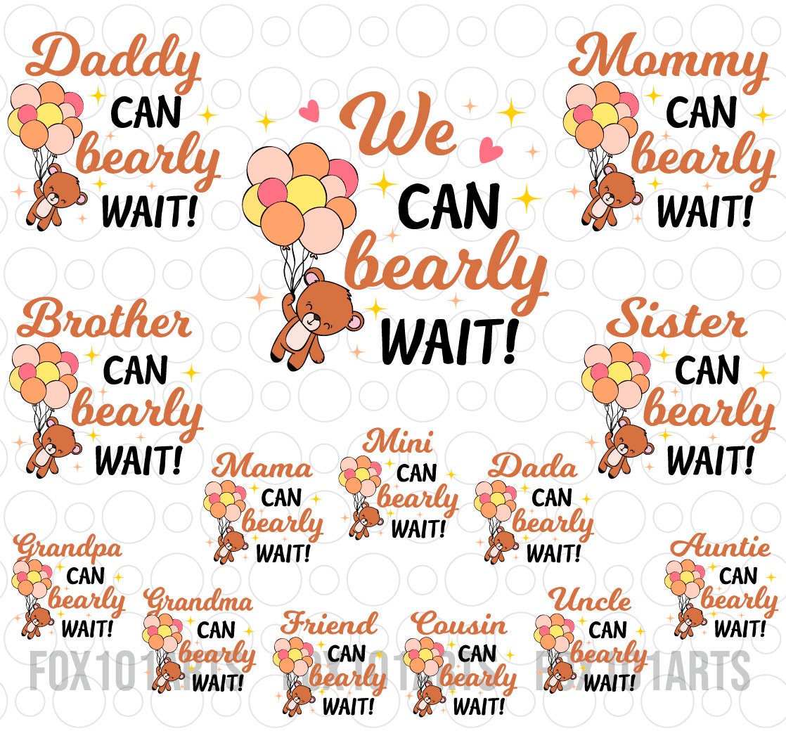 Bundle We Can Bearly Wait Svg Png, Bear Baby Shower Svg, Baby Bear Family Matching Svg, Gender ...