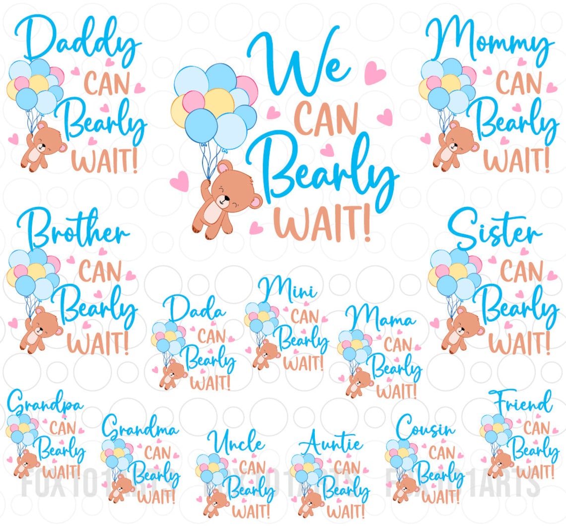 We Can Bearly Wait Svg Png Bundle, Baby Shower Svg, Baby Bear Family ...
