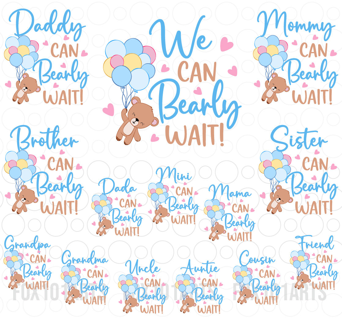 We Can Bearly Wait Svg Png Bundle, Baby Shower Svg, Baby Bear Family ...