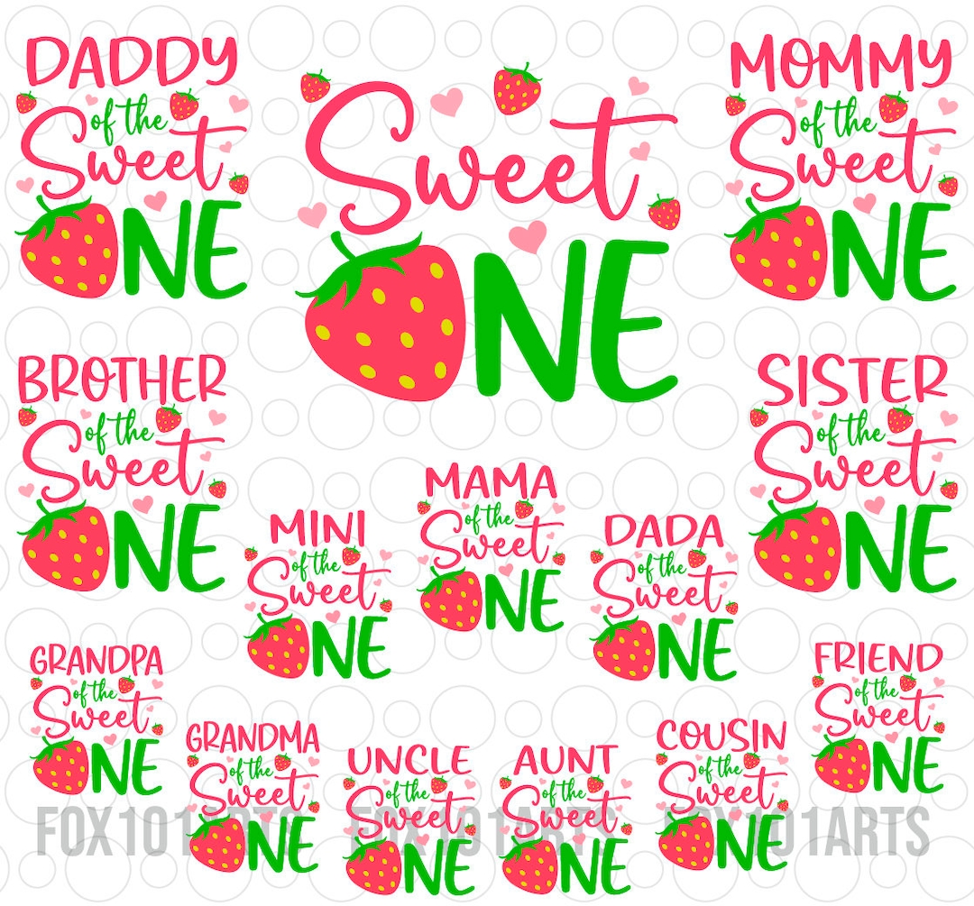 Sweet One Strawberry Birthday Girl Svg Png Bundle, Family Strawberry ...