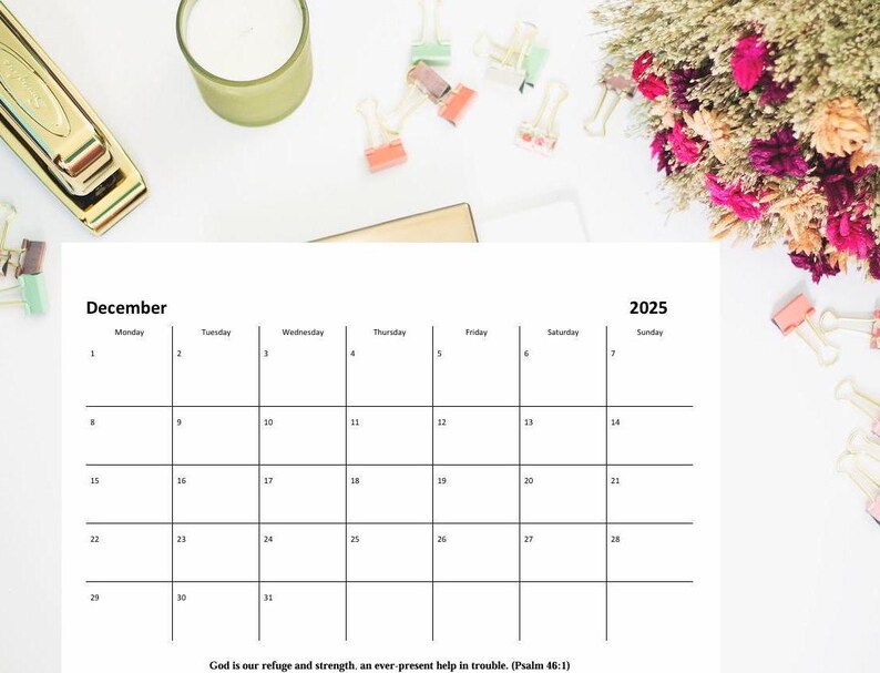 2025 Calendar Printable Calendar 2025 Psalms Bible Verse Monthly ...
