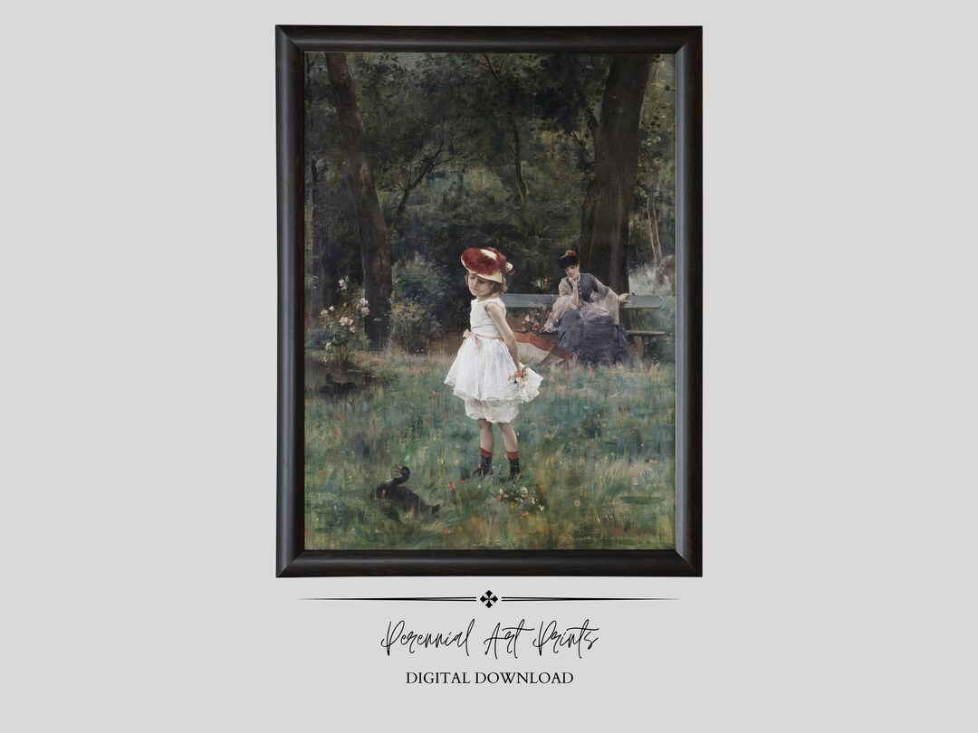 Park Painting | Mother & Daughter Wall Art | Vintage Garden Scene ...