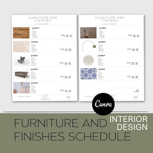 Interior Design Furniture and Finishes Schedule Template, Editable E ...