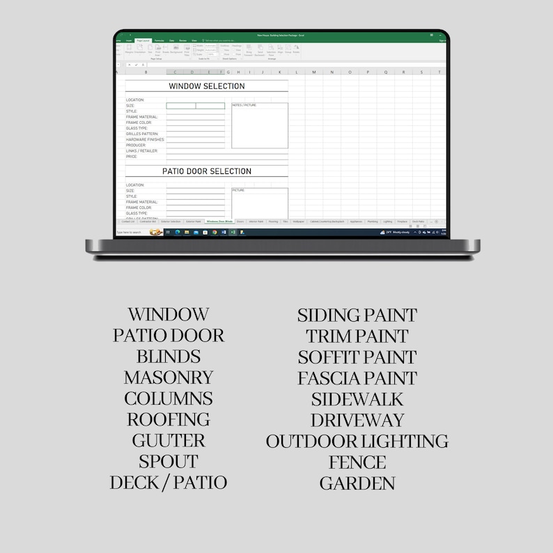 Home Building Selection Package: Excel Template for House Renovation ...