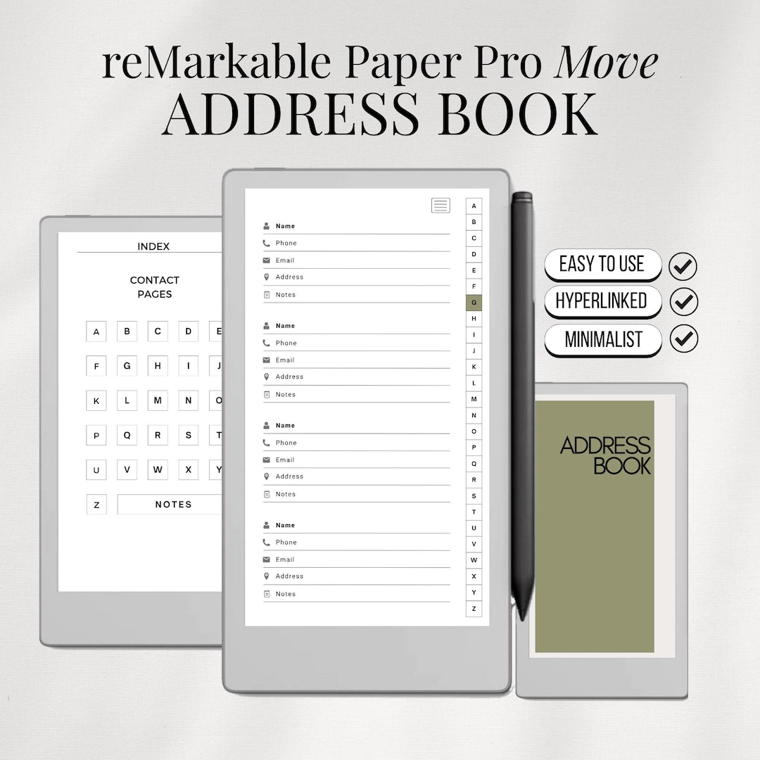 Address Book Template for Remarkable Paper Pro Move, Digital Contact ...