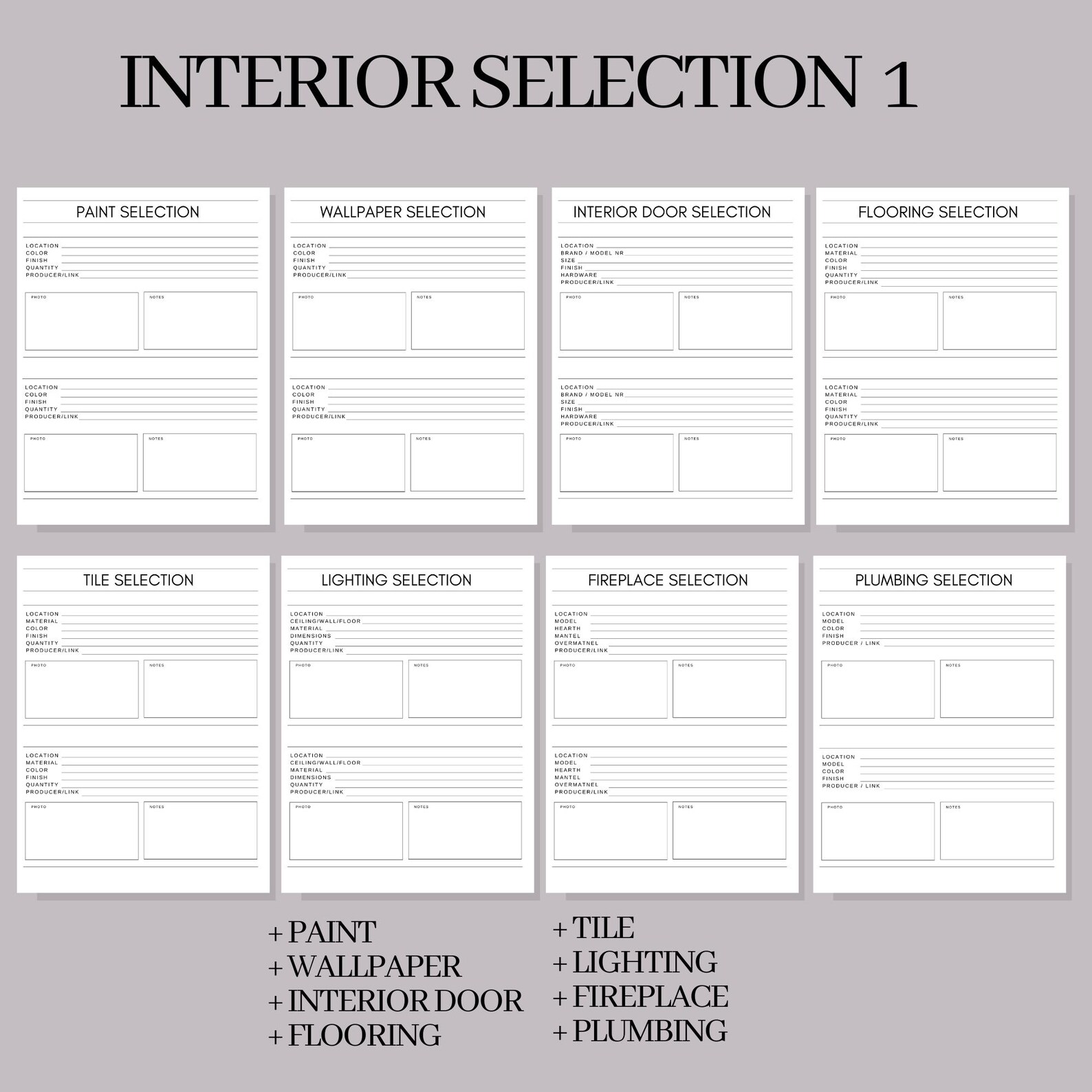 Home Interior Selection Planner: Remodel & Building Template (PDF) - Etsy
