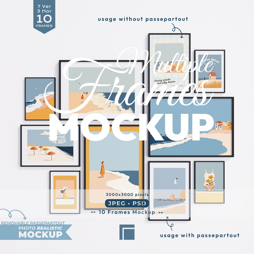 Multiple Black Frames, 10 Frames Mockup,, Eclectic Gallery Wall Art ...