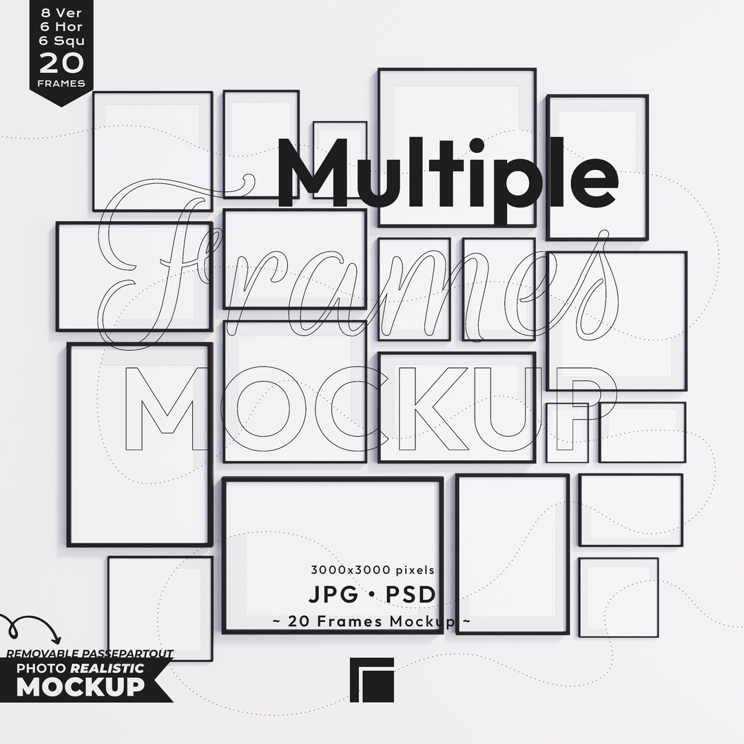 20 Frames Mockup, Gallery Wall Set Mockup, Group of Frames Mockup ...