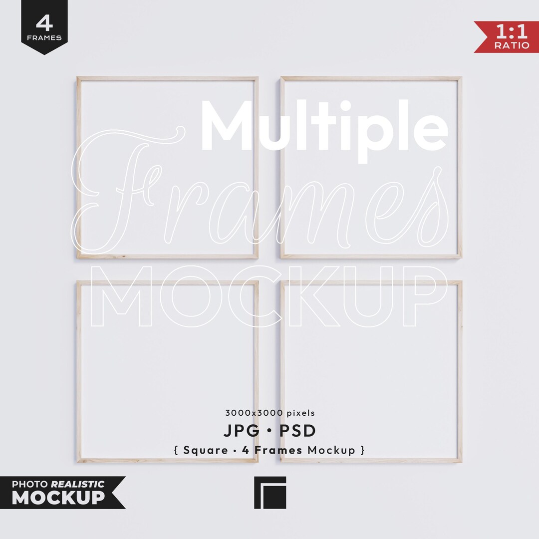 4 Square Frames Mockup, Square Poster Template, Square Wall Art Mockup ...