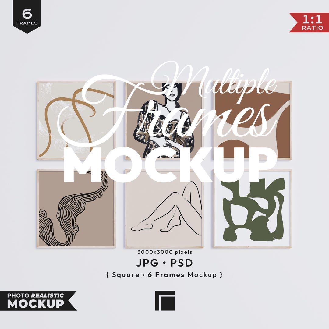 6 Square Frames Mockup: 1x1 Ratio Poster Templates (JPG, PSD) - Etsy UK