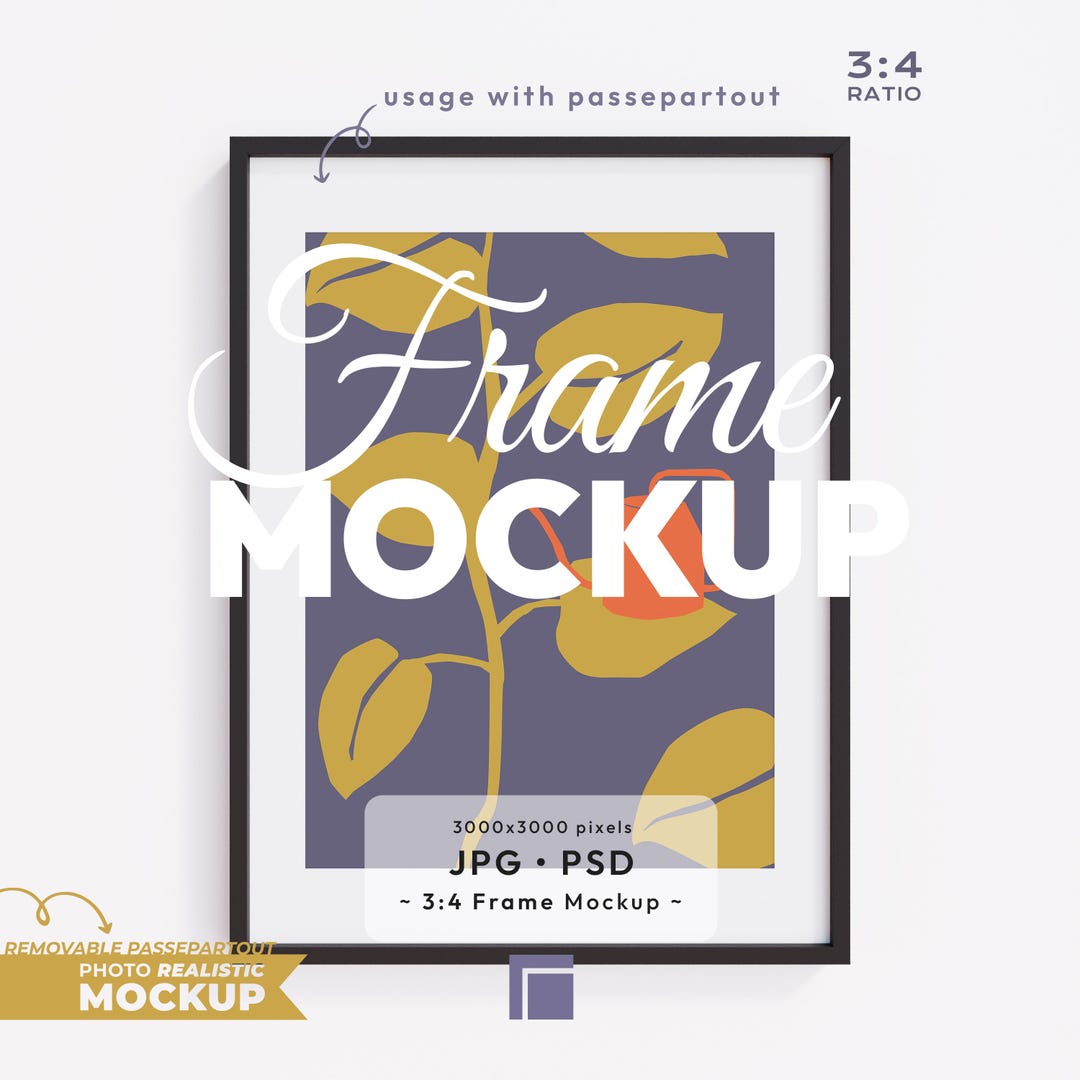 3:4 Frame Mockup, 3x4 Ratio Mockup, 3x4 Black Frame Template, 3x4 ...