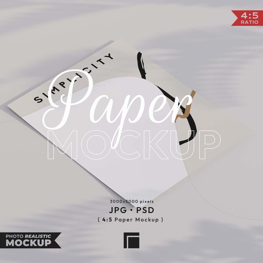 4x5 Paper Mockup, Close up Mockup, Minimalistic Paper Mockup, Poster ...