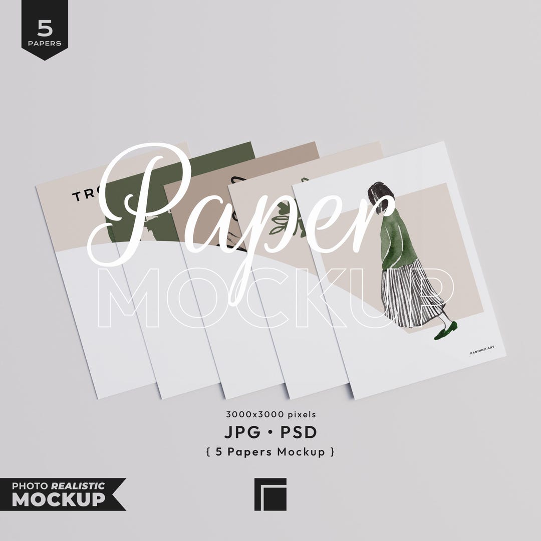 5 Papers Mockup, Vertical Print Poster Mockup, Paper Mockup DIN A Ratio ...