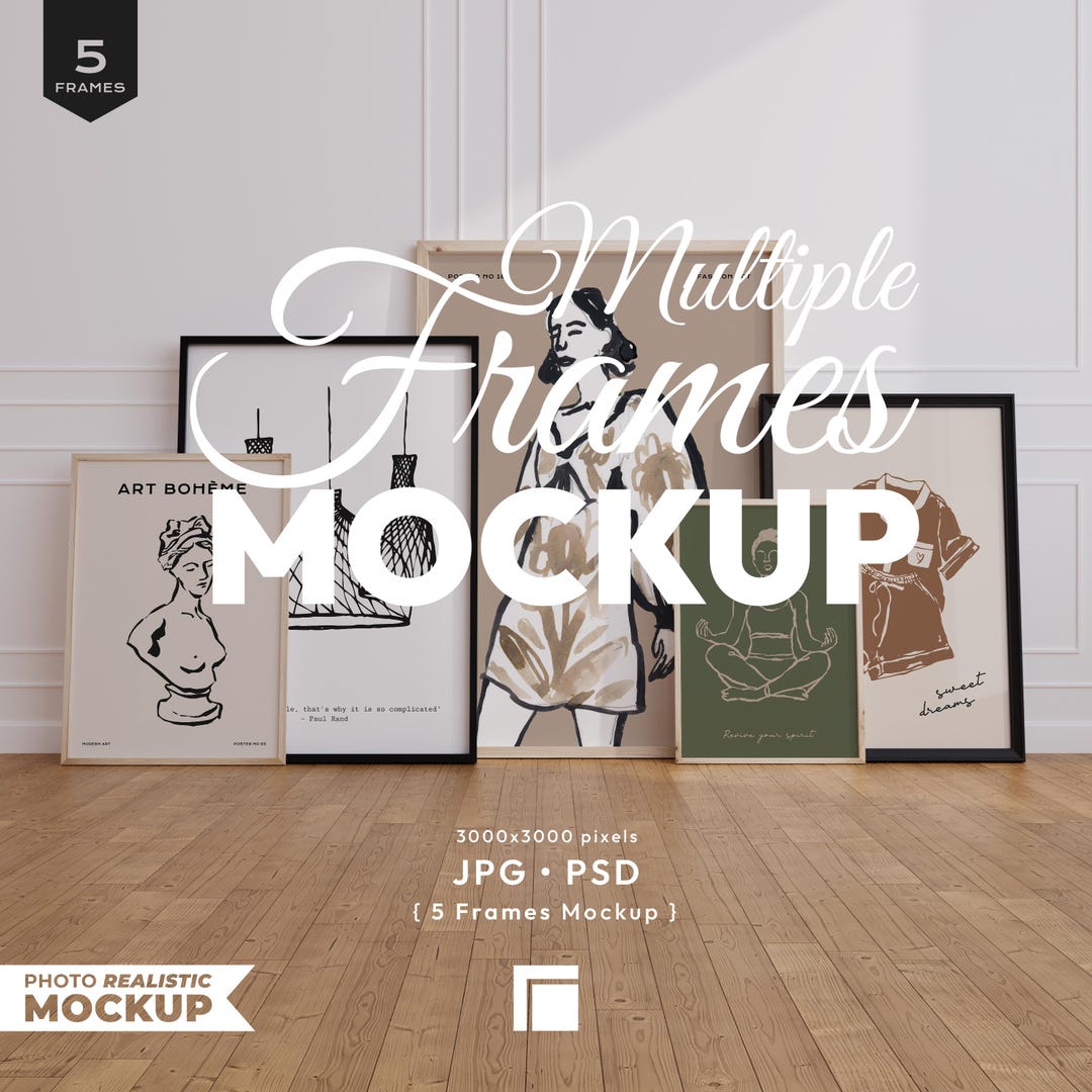 5 Frames Mockup: Vertical Poster Template (PSD, JPG, Instant Download ...