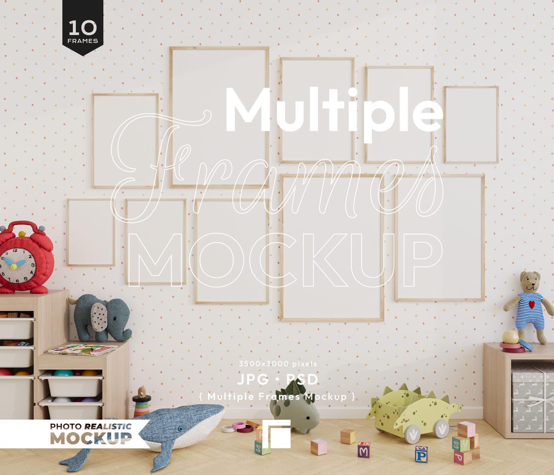 10 Frames Mockup in Nursery, Multiple Frames Nursery Mockup, Cozy ...
