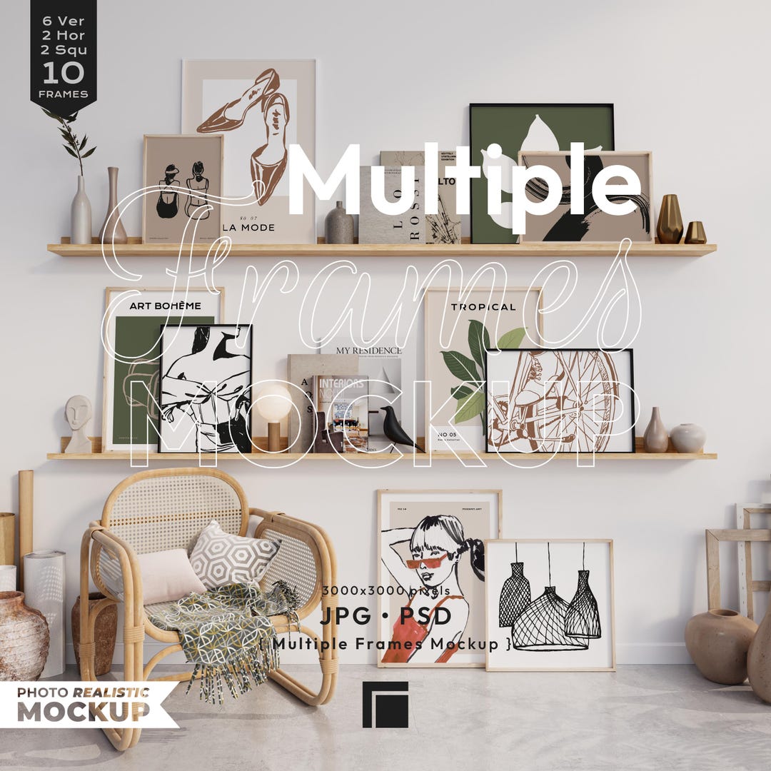 10 Frames Mockup Set: Gallery Wall Frames, Ten Frames Mockup (JPG, PSD ...