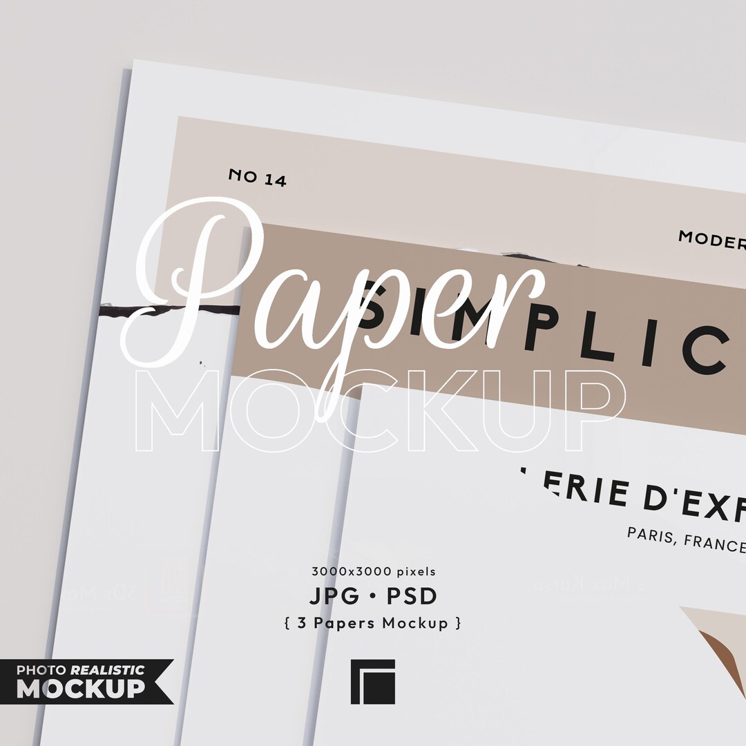 3 Papers Mockup: Multiple Papers Mockup, Close Up, Print Poster ...