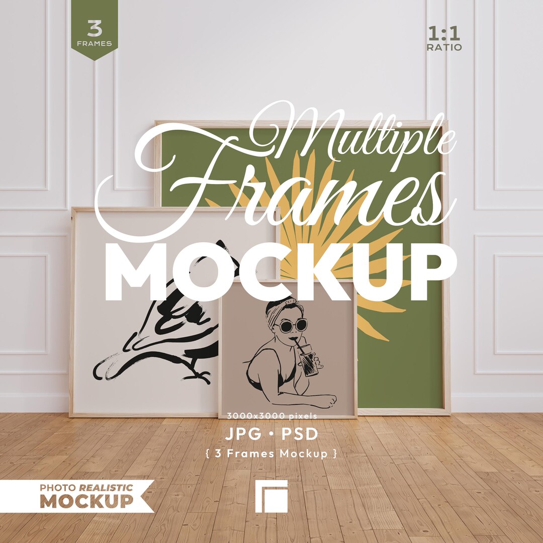 Square 3 Frames Mockup: 1x1 Ratio Poster Psd Template - Etsy