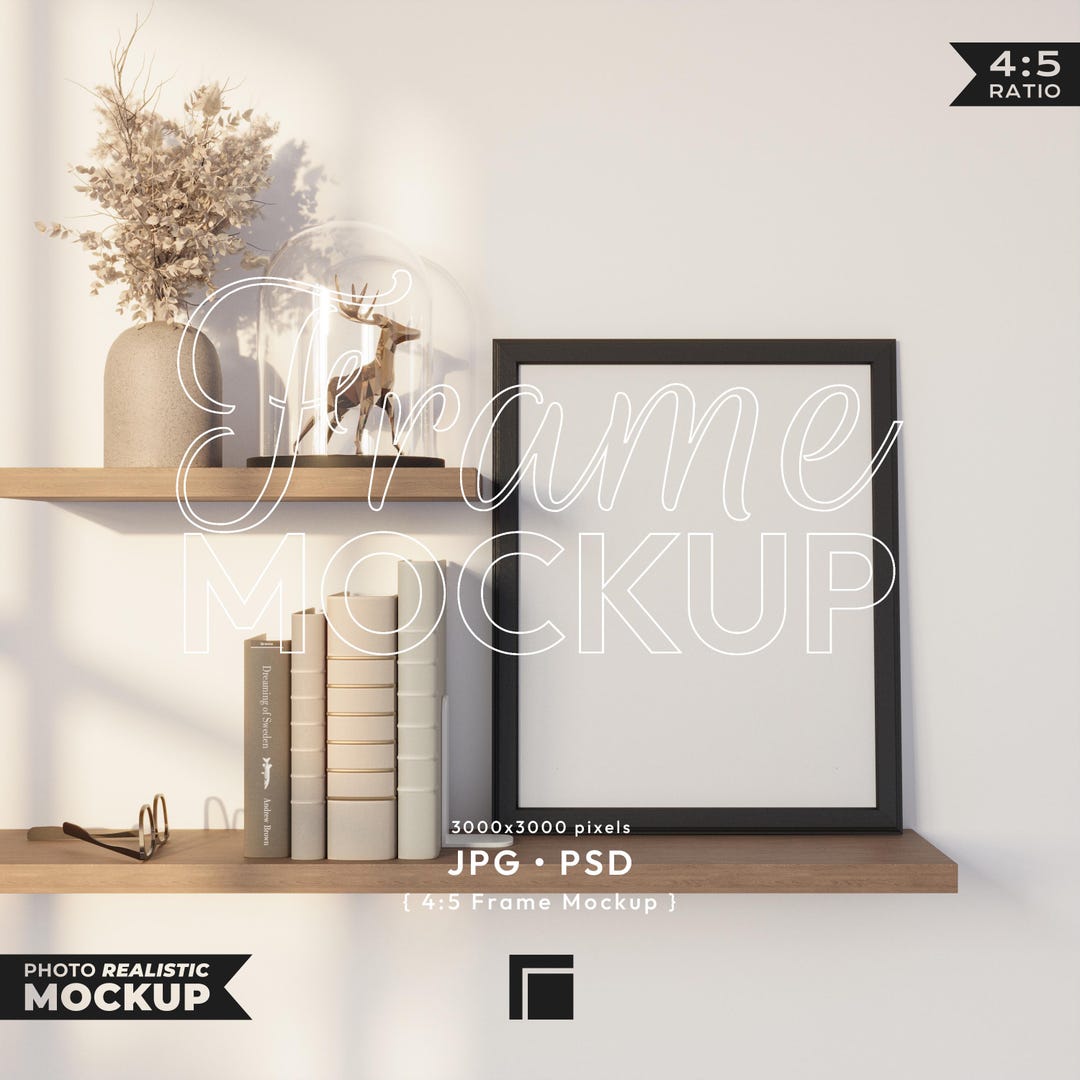 4:5 Frame Mockup, 4x5 Ratio Mockup, Minimalistic Black Frame Mockup ...