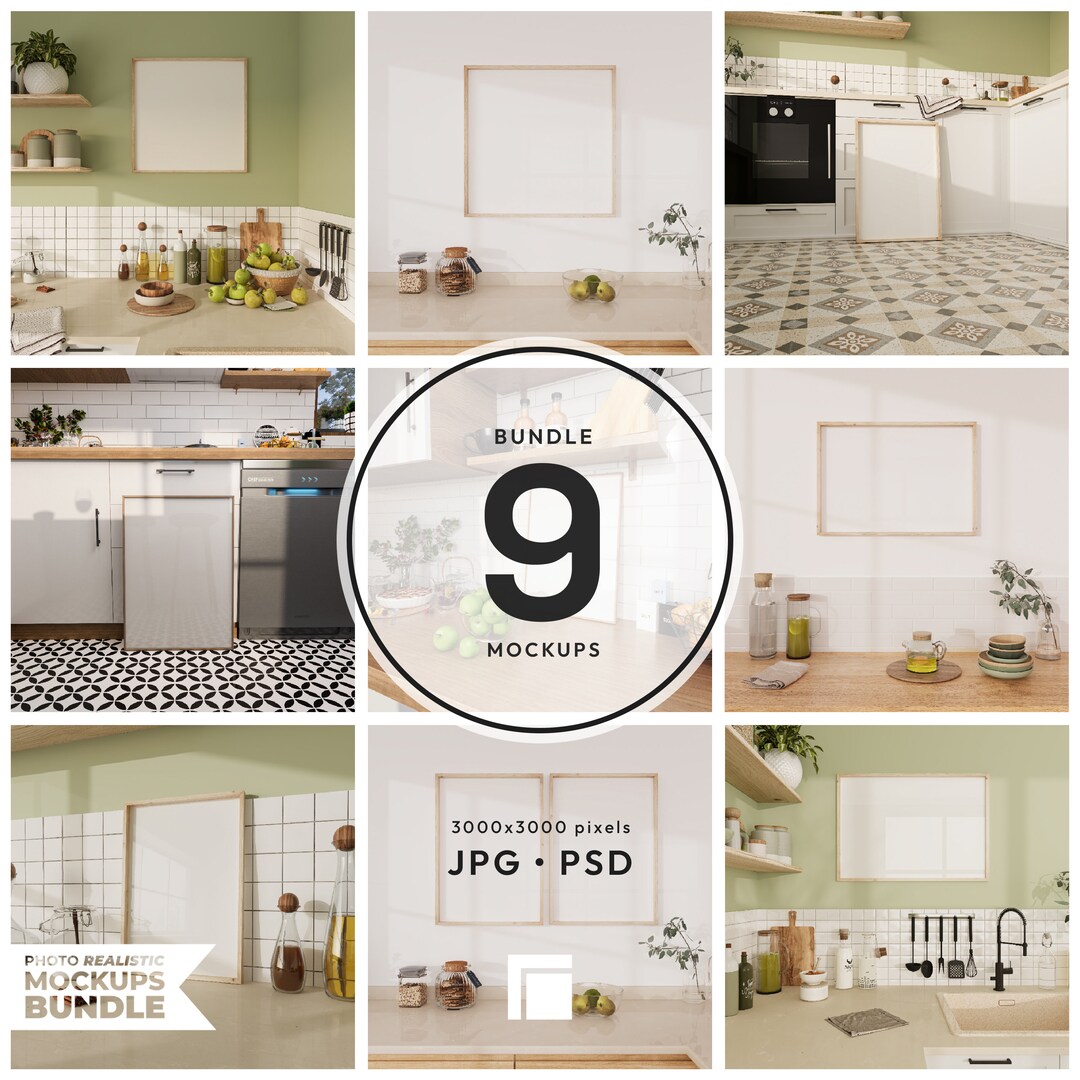 Kitchen Mockup Bundle, Easy to Use Mockup, Art Print Mockups Bundle ...