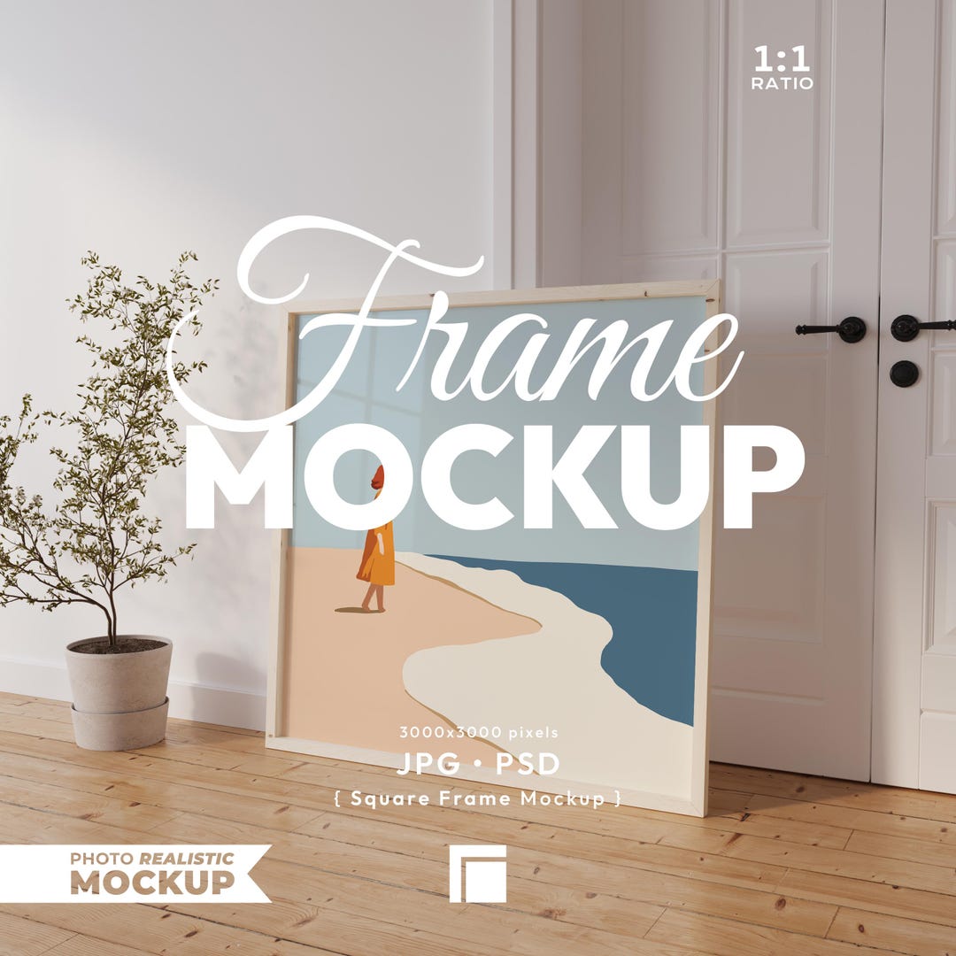 Wooden Square Frame Mockup: 1x1 Ratio Poster Psd Template, Square Mock ...