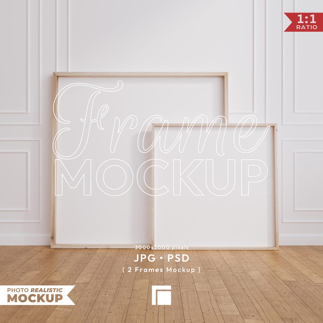 2 Square Frames Mockup, Digital Mockup, Wooden Frame Mockup, Simple ...