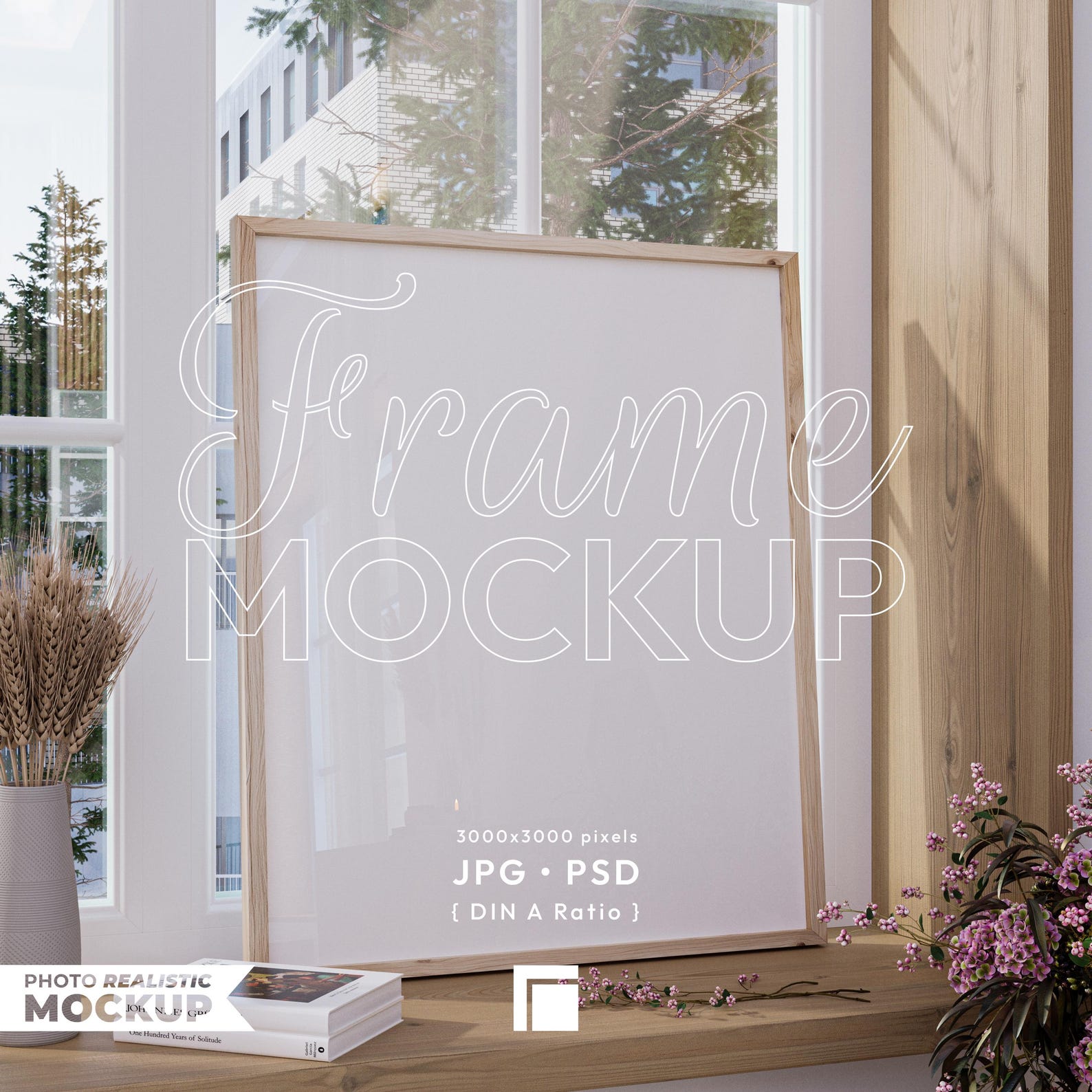 Frame Mock Up, Vertical Wood Frame Mockup, Frame Mockup Light Wood DIN ...