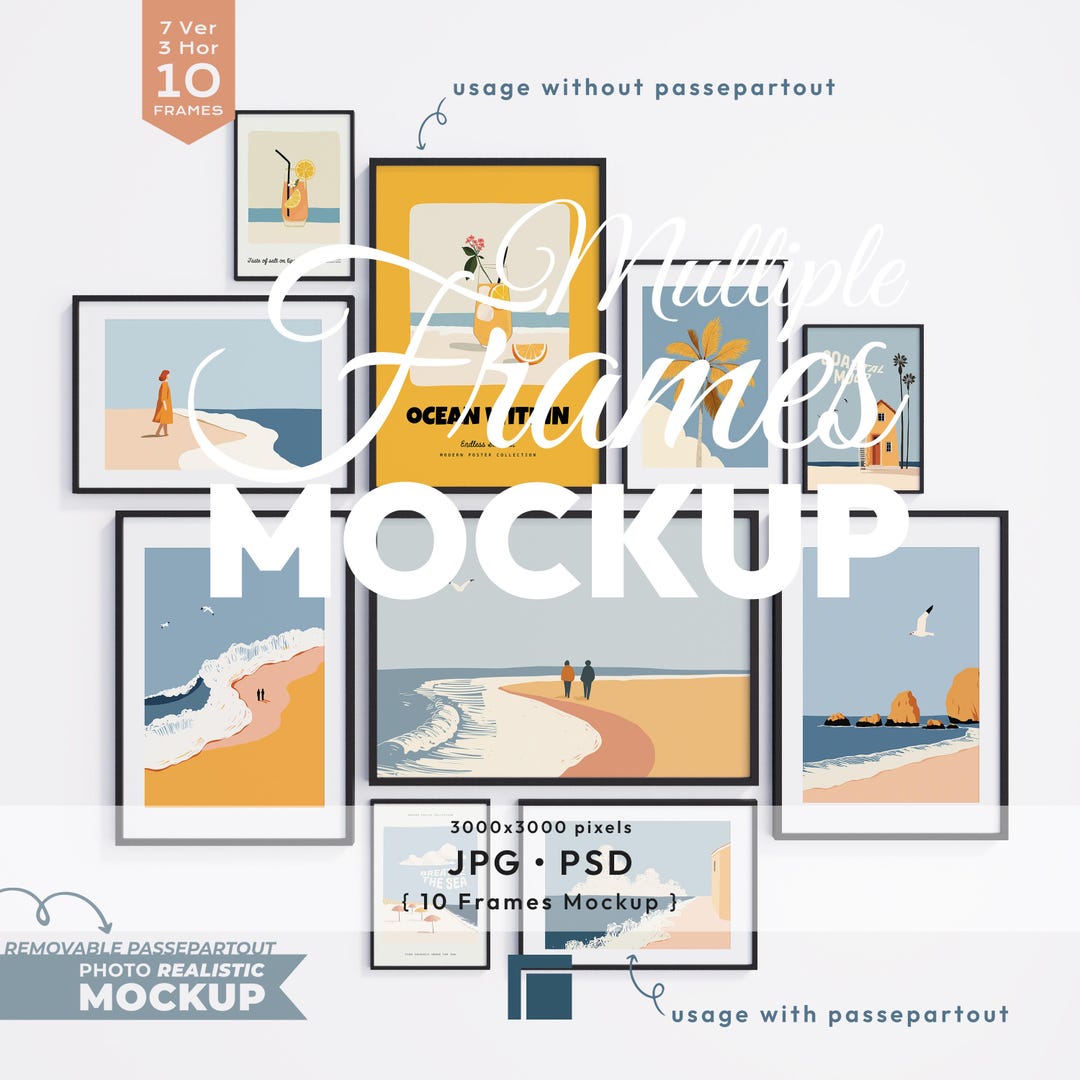 10 Frames Mockup, Frame Mock up Set, Multiple Black Frame Psd Template ...