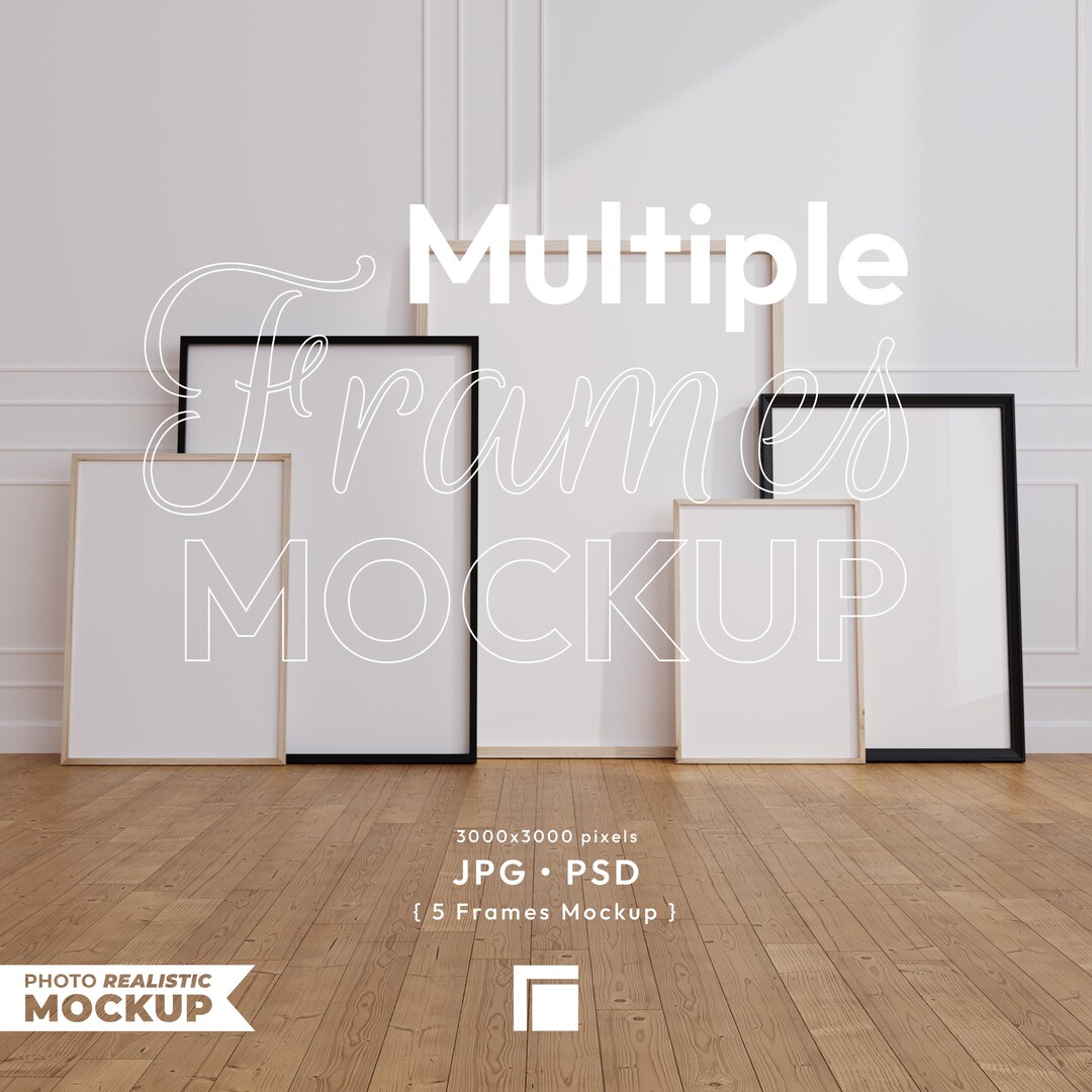 5 Frames Mockup, Multiple Frames Mockup, Photo Framed Mockup, Vertical ...