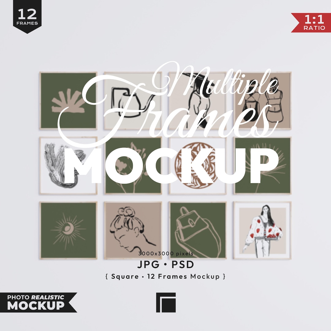 12 Square Frames Mockup: 1x1 Ratio Poster Template (JPG, PSD) - Etsy