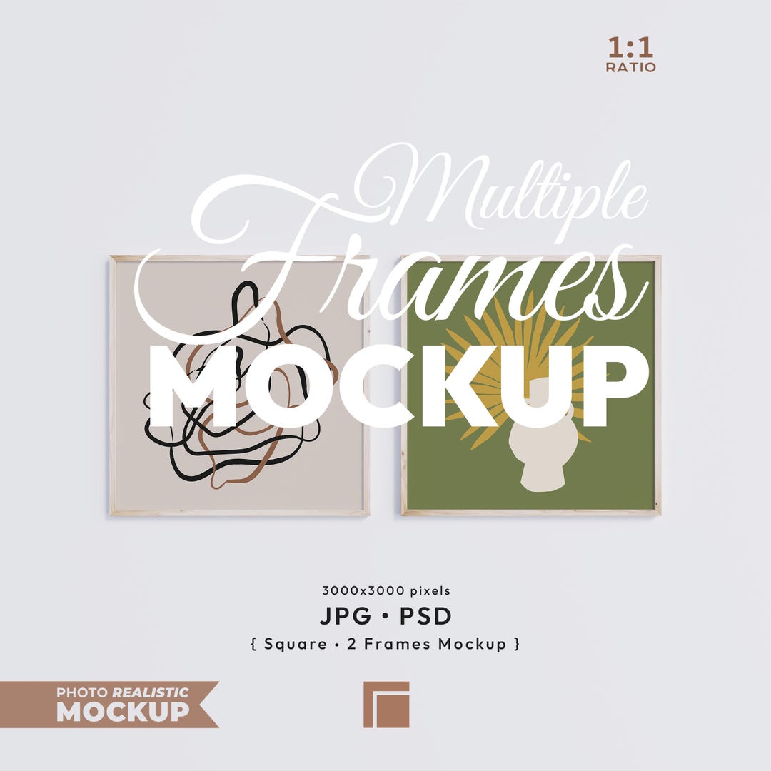 2 Square Frames Mockup: 1x1 Ratio Poster Template (digital Download) - Etsy