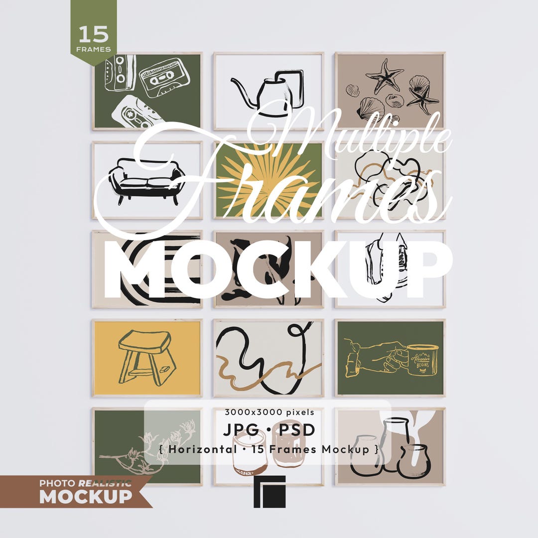15 Horizontal Frames Mockup: Gallery Wall Art Template (JPG, PSD) - Etsy