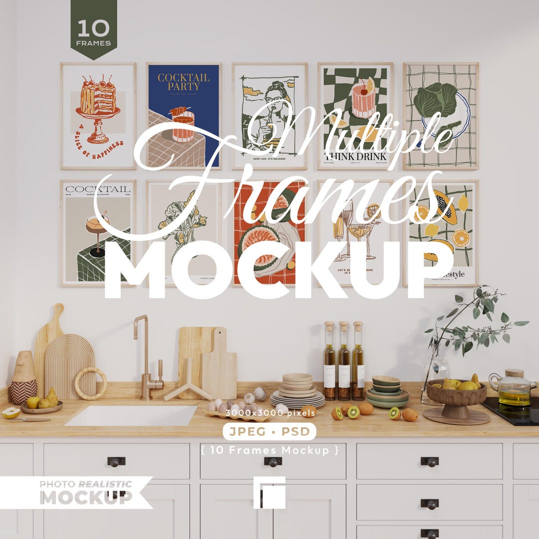 10 Frames Mockup, Modern Kitchen Mock Up, Food Wall Art Psd Template ...
