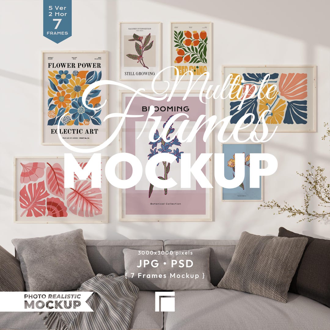 7 Frames Mockup, Multiple Frame Mock up Set, Wooden Frame Psd Template ...