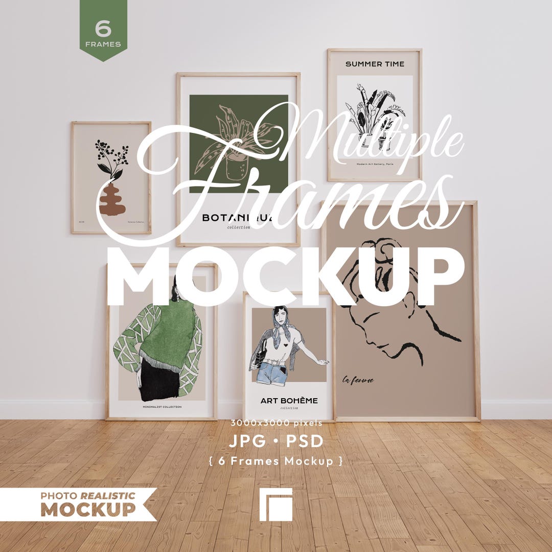 6 Frames Mockup, Gallery Wall Mockup Set With Wooden Frame, Psd ...
