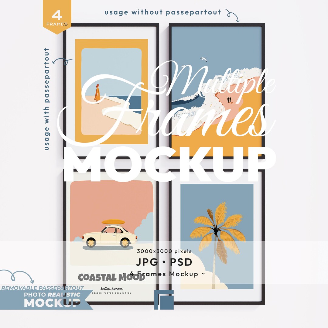 4 Frames Mockup, Frame Mock up Set, Mutliple Black Frame Psd Template ...