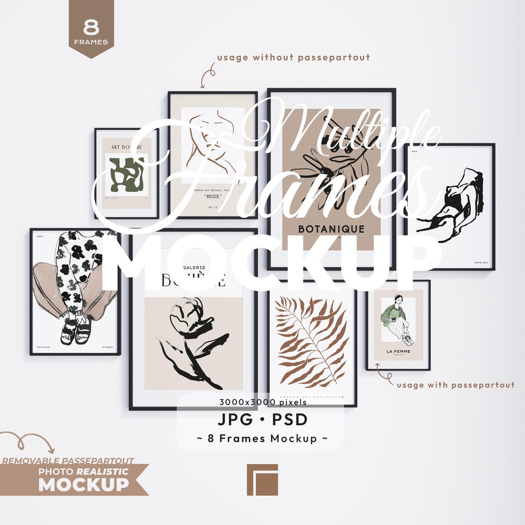 8 Frames Mockup, Gallery Wall Art Mock up Set, Multiple Black Frames - Etsy