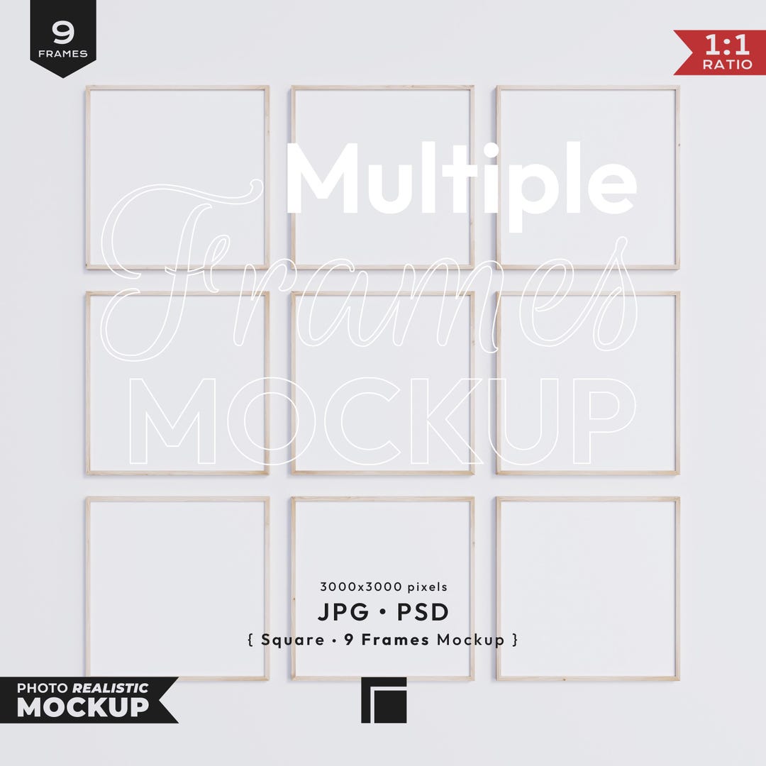 9 Square Frames Mockup, Square Poster Template, Square Wall Art Mockup ...