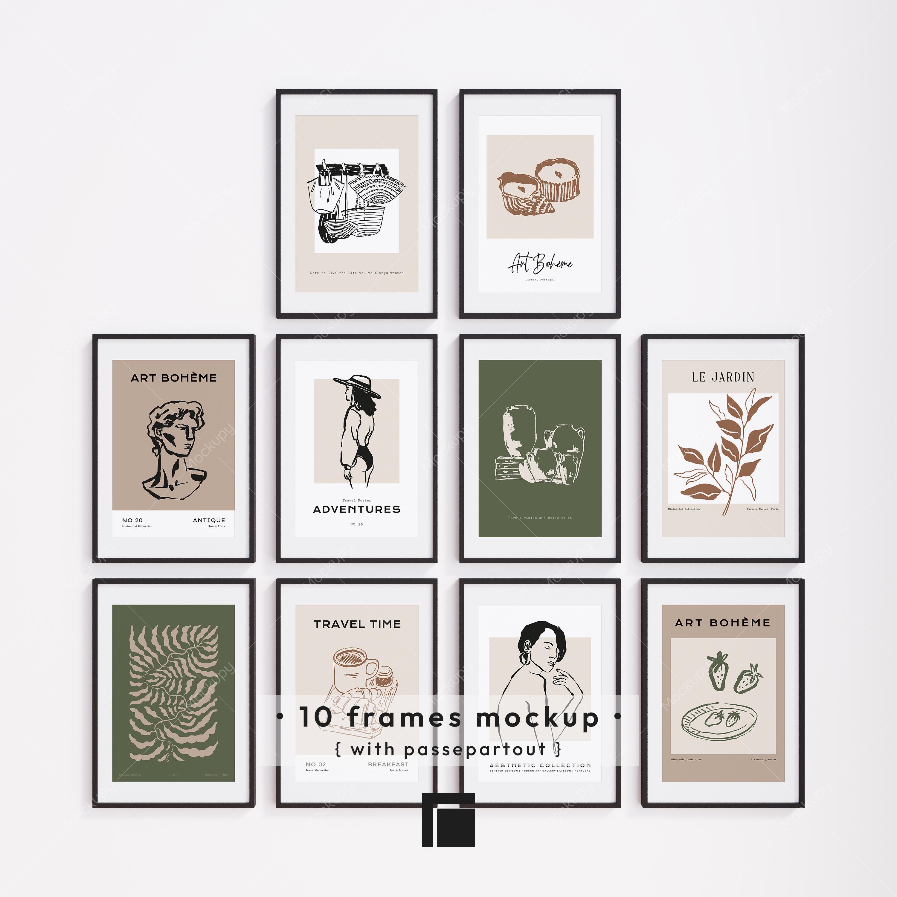 10 Frames Mockup, Frame Mock up Set, Multiple Black Frame Psd Template ...