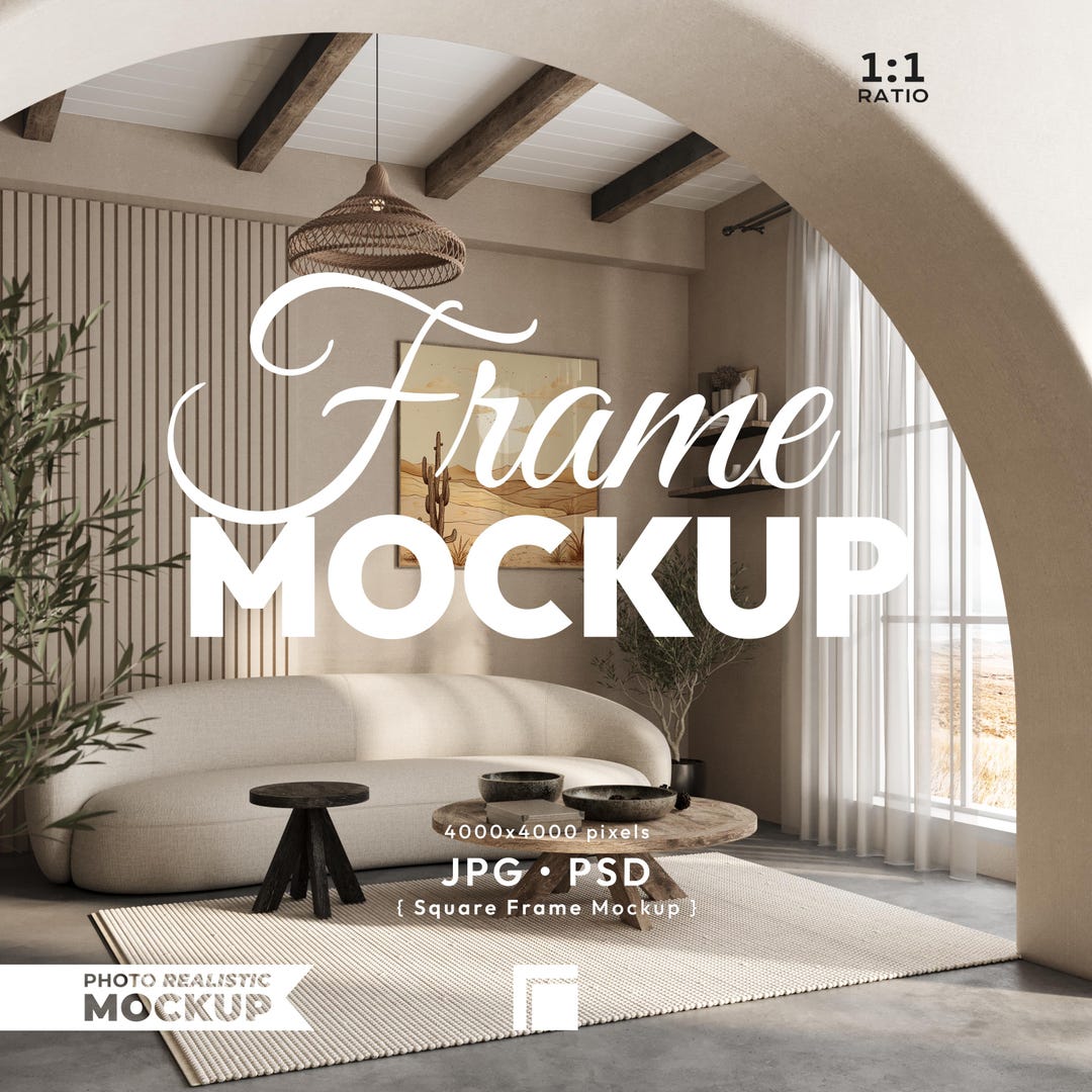 Square Frame Mockup: 1x1 Ratio Poster Psd Template, Wooden Frame - Etsy