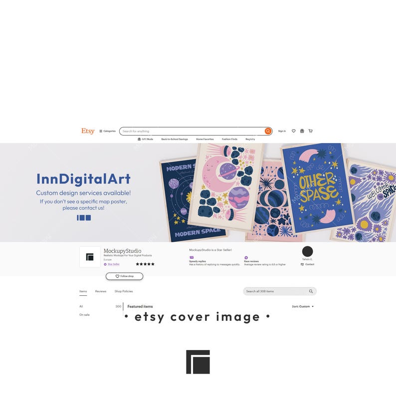 Modelo de banner de loja Etsy: molduras de madeira, imagem de capa da ...