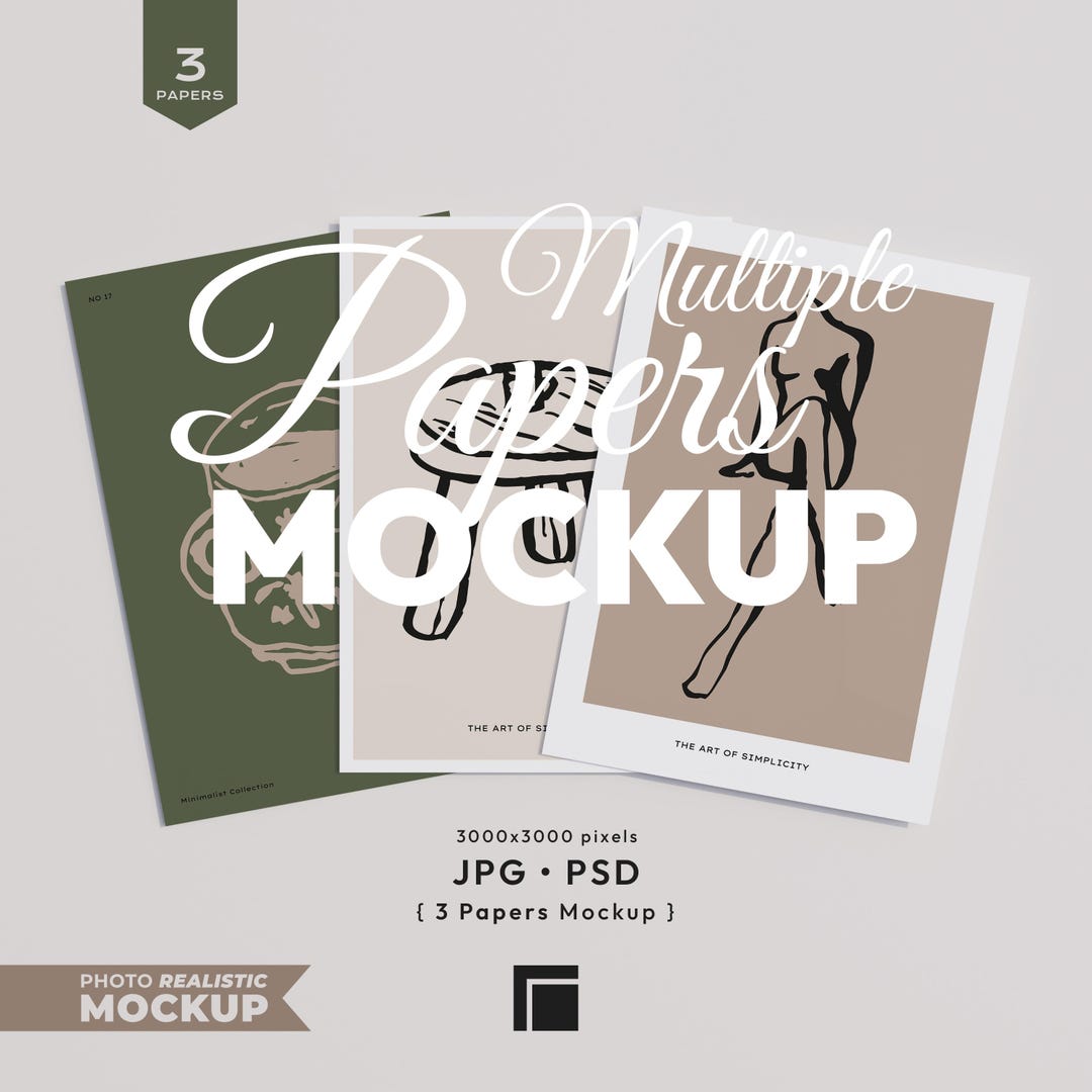 Vertical 3 Papers Mockup: Multiple Print Poster Template (JPG, PSD) - Etsy