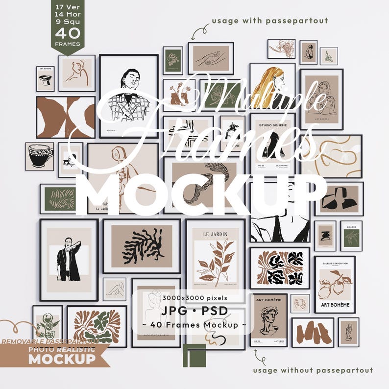 40 Frames Mockup: Gallery Wall Art Bundle Template, Multi-frames Mock ...