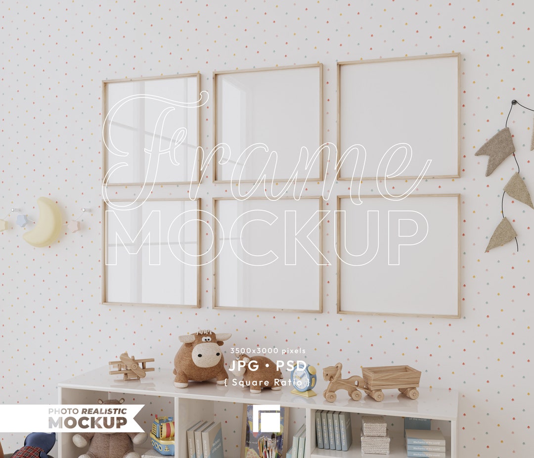 6 Square Frames Mockup, Modern Kids Room Poster Template, Nursery ...