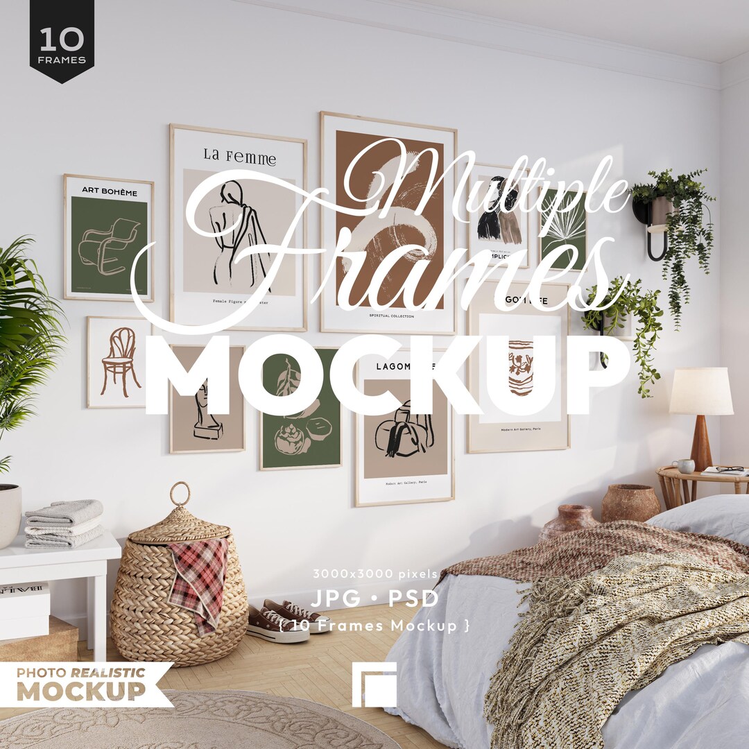 10 Frames Mockup: Conjunto de Arte de Parede de Galeria, Arquivo PSD ...