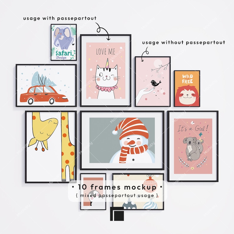 10 Frames Mockup, Frame Mock up Set, Multiple Black Frame Psd Template ...