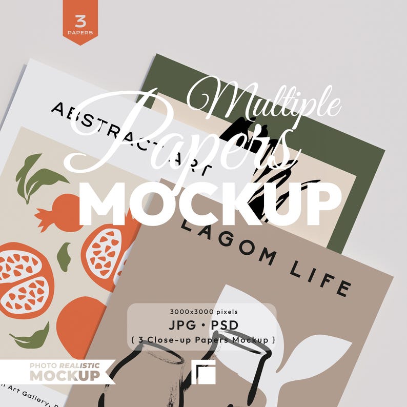 3 Papers Mockup, Multiple Paper Psd Template Set, Close up Mockup - Etsy